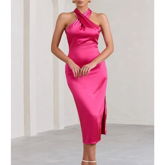 Club L London | Dresses | Club L London Satin Cross Over Midi Dress Us ...